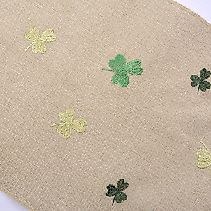 yuboo St Patrick Day Table Runner, Embroidered Shamrock Table Runnr Linen Burlap for Farmhouse Rustic Spring Decorations,13 x 72