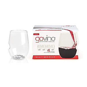 govino Go Anywhere Wine Glasses | Dishwasher Safe, Flexible, Shatterproof, and Recyclable | 16 oz. Each | Set of 4.