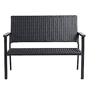 C-Hopetree Outdoor Loveseat Bench Chair for Outside Patio Porch, Metal Frame, Black All Weather Wicker