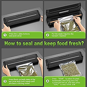 Vacuum Sealer Machine Automatic Air Sealing Vacuum Sealer for Food Saver with Dry/Moist Food Modes and Cutting Design with 10pcs 11.8 Inch Sealer Bags for Kitchen Food Sealer