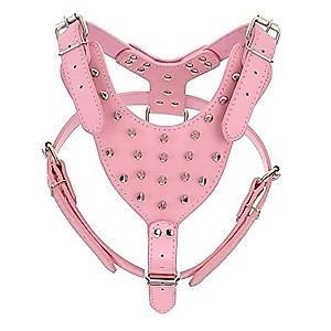 Benala Cool Spiked Studded Pu Leather Dog Harness 26"-34" Chest Leather Spiked Dog Harness Large Dog Pitbull Bully Husky Terrier,Pink,One Size