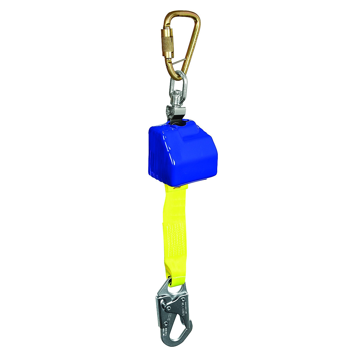 FallTech 82624 Fall Limiter, Polyester Web SRL - Overhead Retractor with 1 Steel Snap Hook, 1 Swivel and 8447 Carabiner, 8' with 8447 Carabiner, Blue