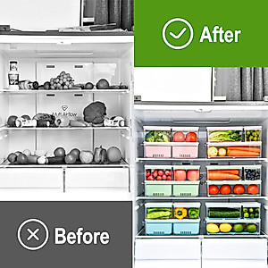 Lille Home Stackable Produce Saver, Organizer Bins/Storage Containers with Removable Drain Tray, Set of Six, for Refrigerators, Cabinets, Countertops and Pantry, BPA Free (Blue,Set of Six)