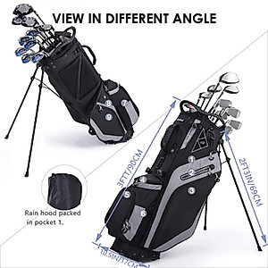 Yovital Golf Stand Bag 14 Way Top Dividers Ergonomic with Stand 8 Pockets, Dual Strap, Rain Hood (Black)