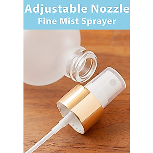 JUVITUS 8 oz / 240 ml Frosted Clear Glass Boston Round Bottle with Gold Fine Mist Spray (4 pack)