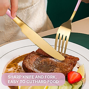 24 Pieces Flatware Set, Caliamary Stainless Steel Flatware Set with Silverware Holder Spoons Forks Knives,Utensils Set Service for 6,Gold Mirror Polished and Matte Pink Painted (Pink)…