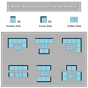 COSTWAY 7 Pieces Patio Furniture Set, Outdoor Rattan Conversation Set with 6 Seats, Coffee Tea Table, Soft Cushions, Wicker Patio Sectional Sofa for Garden Balcony Porch Poolside, Black