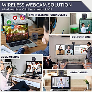 Project Telecom Marconi Wireless HD 1080p Webcam, 2MP, USB-A & USB-C, PC, Laptop, Streaming, Built in Mic, Video Conference Calling, Webinars, Gaming, Compatible with Ecamm Live