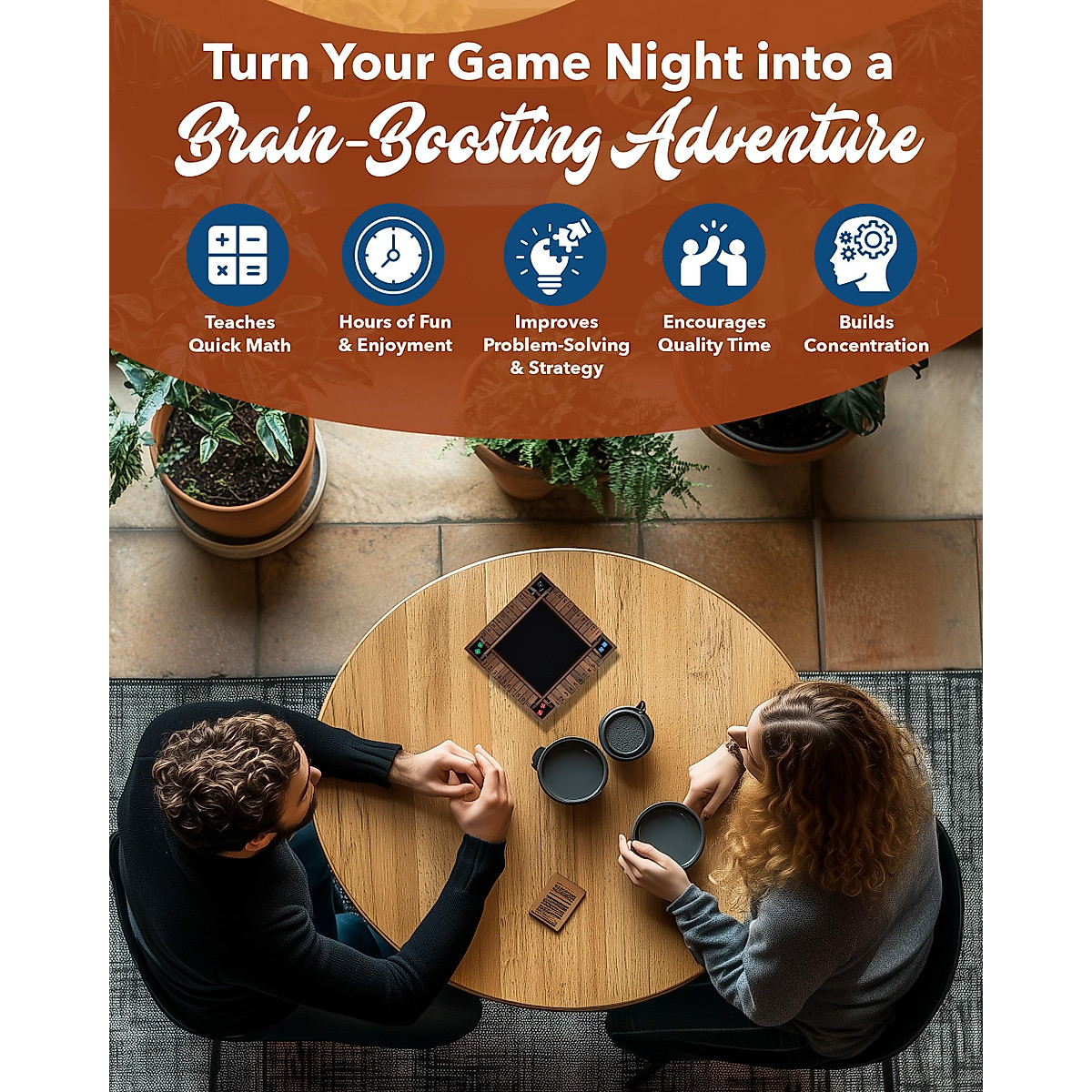 WE Games Shut The Box Wooden Board Game - Classic 4 Player Table Top Math Dice Game, Walnut Stained Wood, 8.5 inch Travel Size, 10 Numbers, for Families and Adults