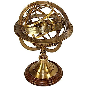 Brass Antique Finish Armillary Celestial Globe with Zodiac Engravings