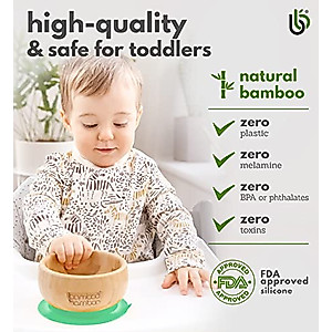 bamboo bamboo ® Suction Bowl for Baby – Bamboo Baby Bowl and Spoon Set with Removable Silicone Suction Cup for Kids | 11.8oz | Non-Toxic | Cool to The Touch | Ideal for Baby-Led Weaning (Green)