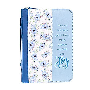 The Lord Has Done Great Things Floral Blue Medium Faux Leather Bible Cover