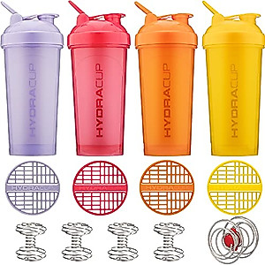 HydraCup [8 Pack] with New BlenderBeast - 28oz Shaker Bottle for Protein Mixes, Dual Mixers, Wire Whisk & Mixing Grid, Shaker Cup BPA Free, Shakes Value Pack Ball