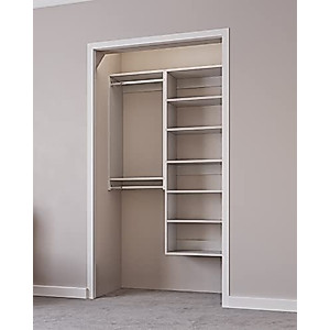 Closet Kit with Hanging Rods & Shelves - Corner Closet System - Closet Shelves - Closet Organizers and Storage Shelves (White, 48 inches Wide) Closet Shelving