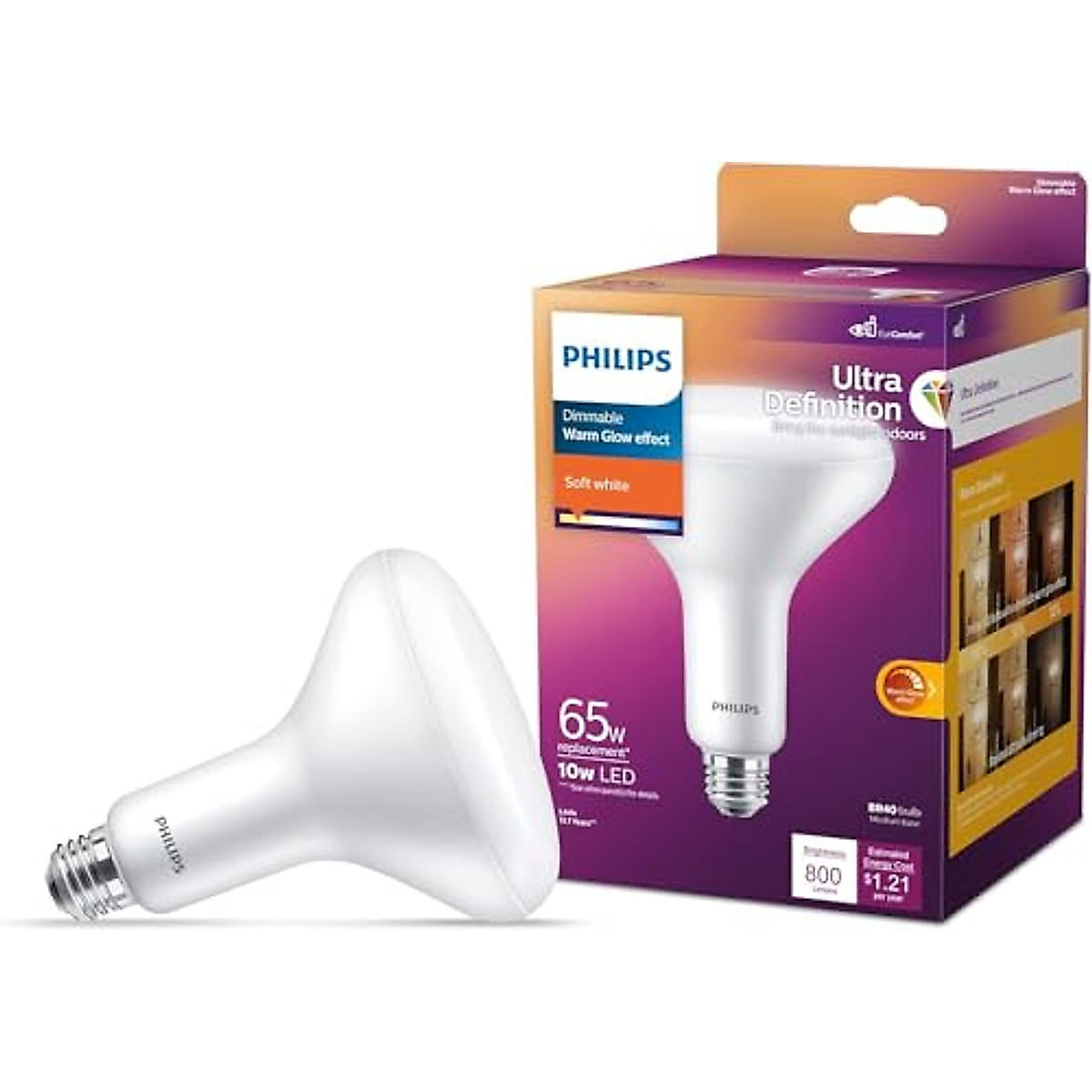 Philips LED BR40 Ultra Definition Frosted Dimmable LED Light Bulbs - Flicker-Free 65w Light Bulbs with EyeComfort Technology - Soft White 2700K Lightbulb - 800 Lumen - E26 Base - 4 Pack