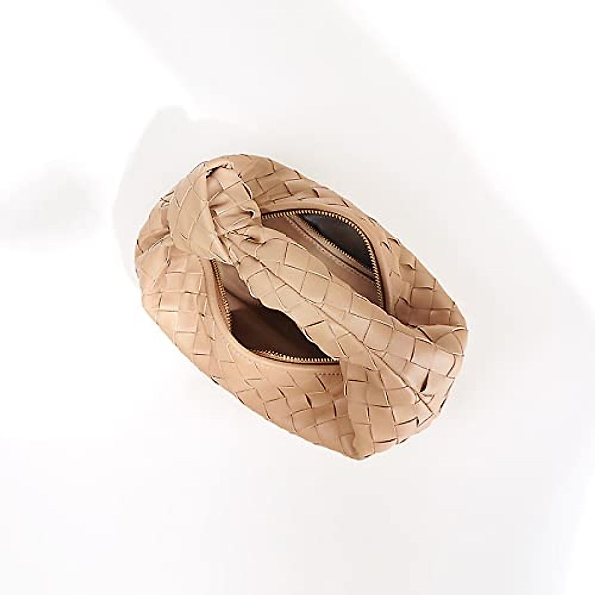 Leather Woven Ladies Tote Bag Underarm Bag Casual Diamond Grid Cloud Shoulder Bag caramel