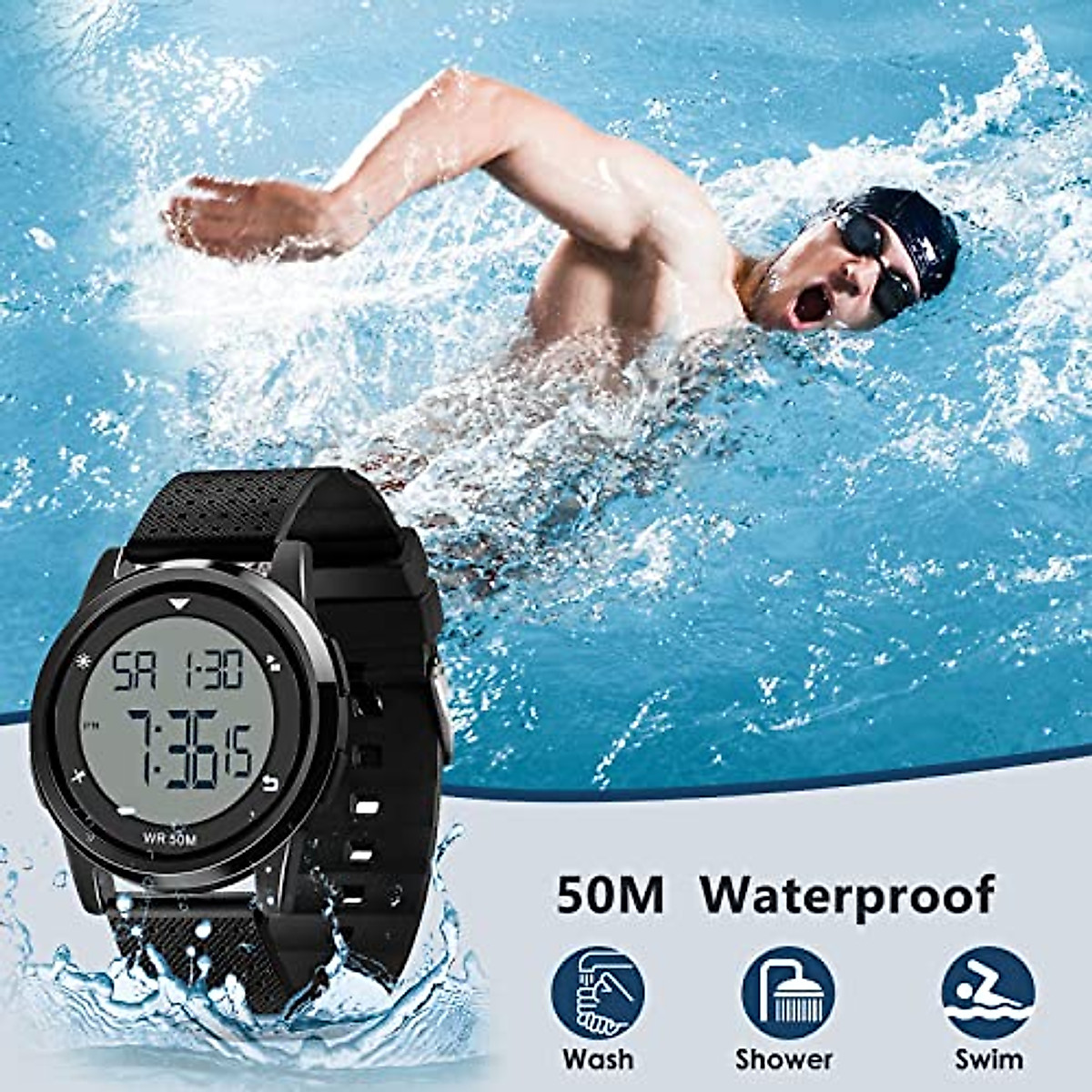 CakCity Digital Sports Waterproof Watch Stopwatch Alarm Military Time Ultra-Thin Men and Women Outdoor Watch