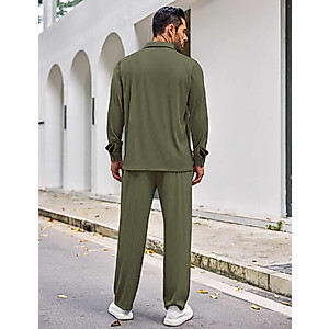 COOFANDY Mens Matching Shirt and Pants Set Long Sleeve Button Up Shirts Ribbed Pants with Pockets Lounge Tracksuits