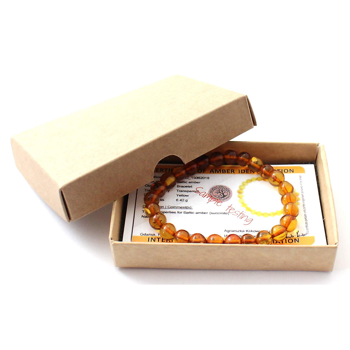 TipTopEco Baltic Amber Adult Stretch Bracelet - 7.9 Inches Long - Polished Honey Beads