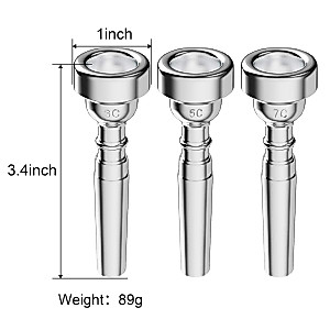 Silver Trumpet Mouthpiece 7C 5C 3C Trumpet Mouthpiece Set with Box Cleaning Cloth Compatible with Yamaha Bach Conn King Musical Instruments for Beginners and Professional Players 3Pack
