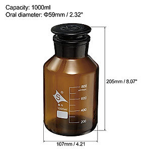 PATIKIL 1000mL Reagent Media Bottle, 1Pcs Round 3.3 Borosilicate Glass Graduated Storage Bottle with Amber Cap for Chemistry Lab Universities Home, Amber