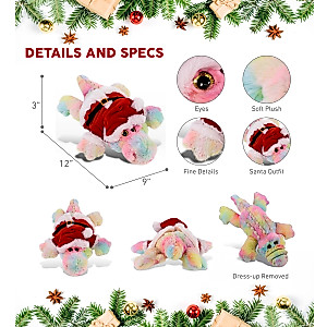 DolliBu Santa Rainbow Alligator Plush Stuffed Animal Plush Toy - Soft Wild Animal Dress Up with Red Santa Claus Outfit, Wildlife Gift, Holiday with Name Personalization - 12 Inch