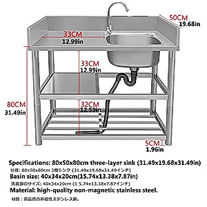 Kitchen Sinks, Single Bowl Kitchen Sinks Stainless Steel Single Bowl Sink, Workstation Farmhouse Sink, Utility Sink with Drainboard, with Cold Hot Faucet, for Garden Bar Laundry FA