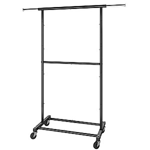 Simple Trending Double Rod Clothing Garment Rack, Rolling Clothes Organizer on Wheels for Hanging Clothes, Black