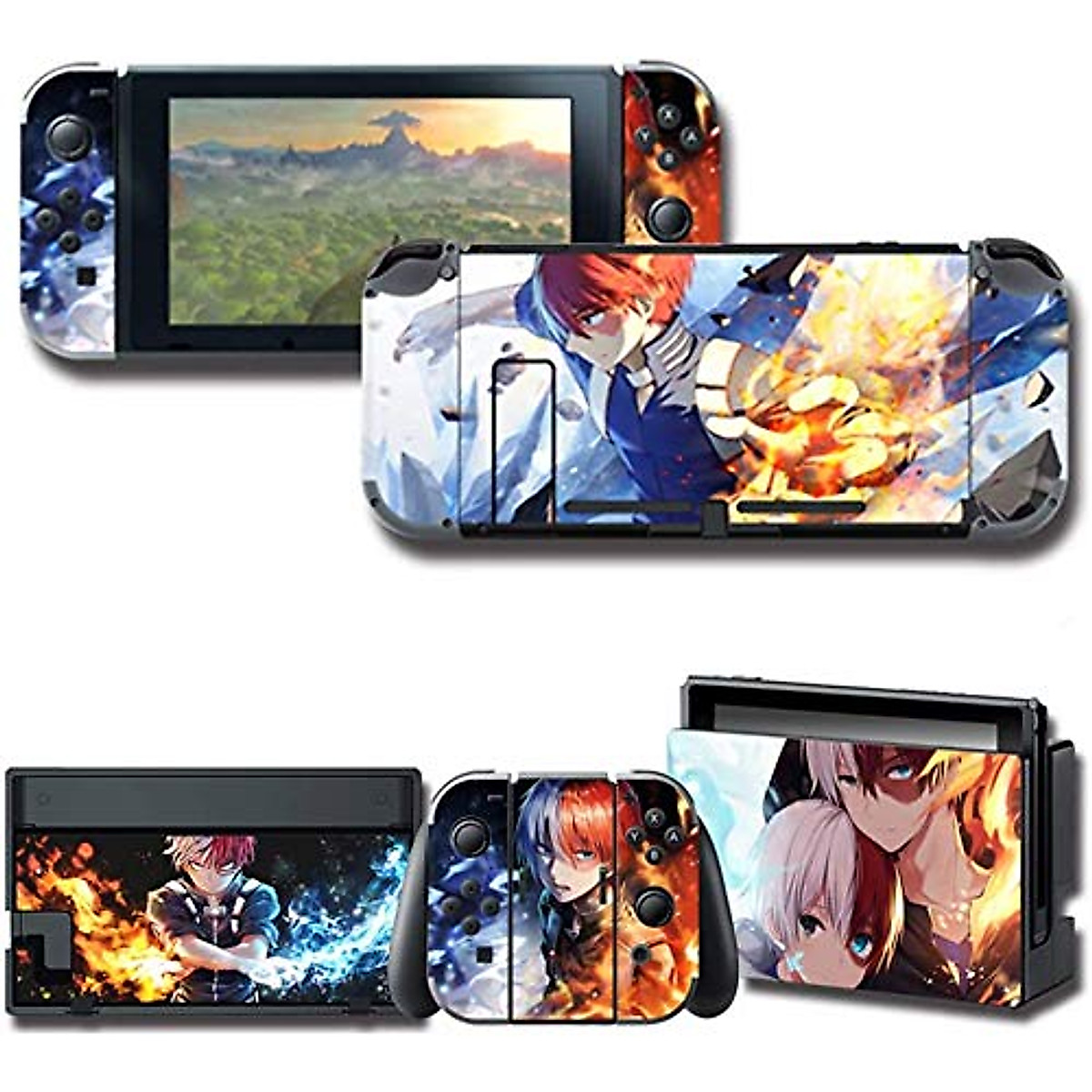 Alvhntr My Hero Academia Vinyl Skin Decal Stickers for Nintendo Switch, Anime Protector Wrap Cover Protective Faceplate Full Set Console Joy-Con Dock (My Hero Academia 2591)