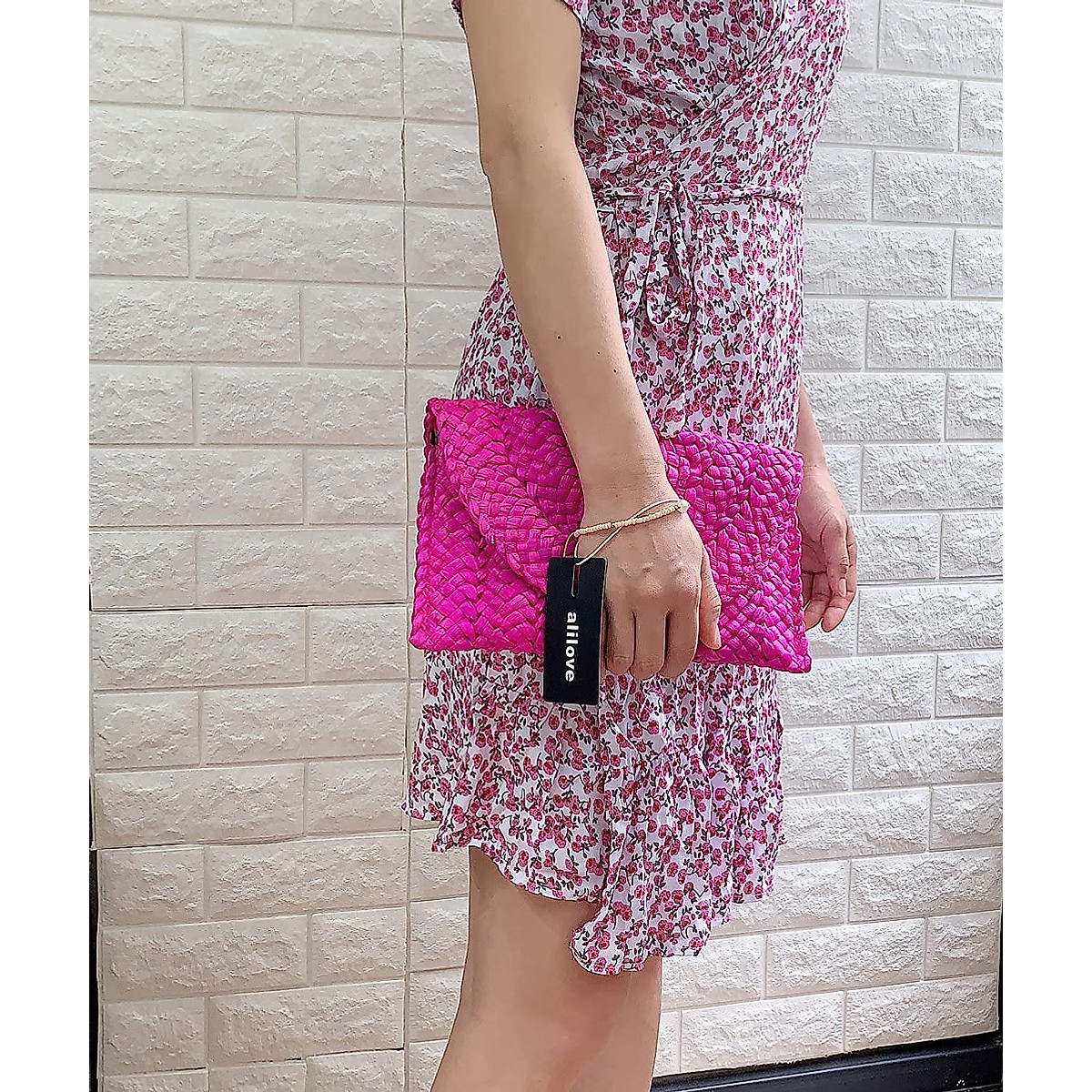 alilove Straw Clutch Bags for Women Summer Evening Handbags Bride Wedding Purse Vacation Beach Clutch Handmade Woven Envelope Wallet