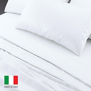 Pereti Italian Queen Sheet Set, 100% Cotton Sheets, Long Staple Satin Sheets Set, 4 Pc Queen Size Bed Sheets Set, Bedding Set, Luxury Hotel Sheets with Deep Pockets - Made in Italy
