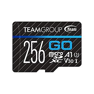 TEAMGROUP GO Card 256GB Micro SDXC UHS-I U3 V30 4K for GoPro & Drone & Action Cameras High Speed Flash Memory Card with Adapter for Outdoor, Sports, 4K Shooting, Nintendo-Switch TGUSDX256GU303
