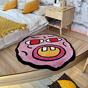 LAKEA Tufted Carpet Cherry Bomb Rug Pink Room Decor Kawaii Rug Small Rugs for Bedroom Cartoon Circle Punch Needle Carpet (23.6X23.6 Inch)