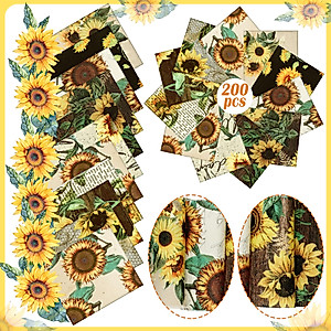 Ganeen 200 Pcs 2.56 Inch Sunflower Fabric Multicolor Patchwork Roll Solid Color Precut Quilting Strips Bundles Roll up Craft for DIY Quilting, and Sewing(Sunflower Pattern)