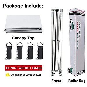 Eurmax USA Patented 10x10 Pop Up Canopy Tent Party Tent Commercial Instant Canopies Shelter with Heavy Duty Roller Bag,Bonus 4 Sand Bags (White)
