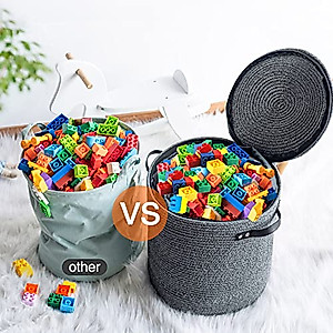 WAYIDEAL Cotton Rope Storage Basket with Lid & Wicker basket with Lid for Toys, Books, Multi-Purpose Storage Basket for Living Room,14x13inches(DARK GREY)