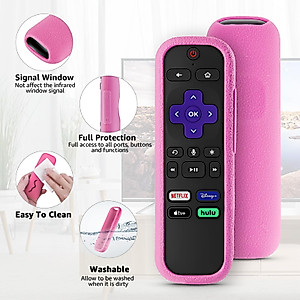 （4 Pack） ONEBOM Cover for Roku Remote, Case for Hisense/TCL Roku TV Steaming Stick/Express Universal Replacement Controller Silicone Sleeve Skin Glow in The Dark （Pink White Orange） Red