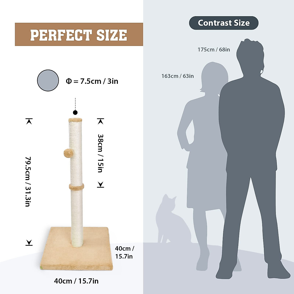 petellow 31'' Tall Cat Scratching Post - Cat Claw Scratcher with Hanging Ball - Scratching Posts for Indoor Large Cats - Durable Stable Cat Furniture with Sisal Rope - Cat Scratch Post - Beige