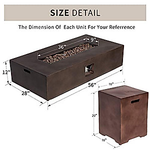 HOMPUS Propane Fire Pits For Outside 56-inch x 28-inch Rectangle 50,000 BTU Bronze Concrete Patio Fire Table with Tank Cover,Wind Guard,Lava Rocks and Rain Cover,Gas Fire Pit for Outdoor,Deck,Backyard