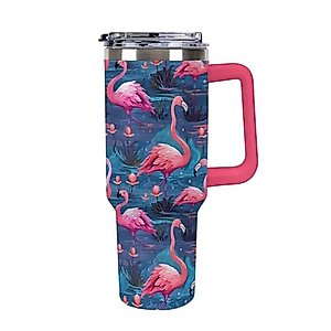 Flamingos 40 Oz Stainless Steel Cup Travel Tumbler with Handle and Straw Lightweight Coffee Mug for Home Office