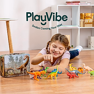 PLAYVIBE Dinosaur Toys for Kids 3-5 – 12 Realistic Small Dinosaur Figures with Storage Box, 5-7 Years Old – Toddler Boy Dino Toys