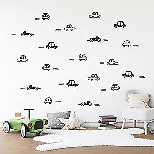 The Boho Design Cars Wall Decals Peel and Stick for Kids, Baby Bedroom Nursery and Living Room. 34 Adhesive Vinyl Wall Stickers Decor. 19 Cars. Original Artist Design (Black)