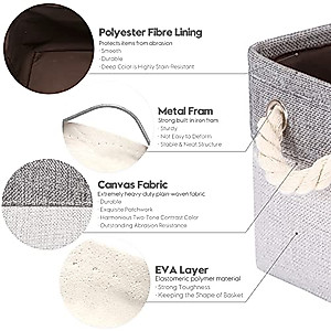 Sea Team 3-Pack Small Storage Basket Set, Storage Cube Organizer, Storage Bins, 12 x 8 x 5 Inches, Rectangle Canvas Fabric Collapsible Shelf Box with Handles for Kids Room (Ash Grey/Grey)