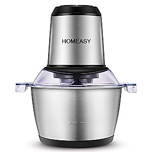 HOMEASY Meat Grinder Electric, Food Processor 2L Stainless Steel Meat Blender Food Chopper for Meat, Vegetables, Fruits and Nuts with 4 Sharp Blades, 350W, 8 Cups, 110V