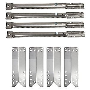 4-Pack BBQ Gas Grill Tube Burner & Heat Shield Plate Tent Replacement Parts for Kenmore 122.16641901 - Compatible Barbeque Stainless Steel Pipe Burners & Flame Tamer, Guard, Deflector, Flavorizer Bar