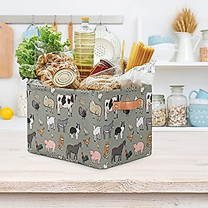 Farm Animal Storage Basket Bins, Cow Sheep Rooster Large Foldable Storage Baskets Fabric Organizer Storage Cubes Box with Handles Collapsible Basket for Shelf Closet Nursery Home Office 1 Pack