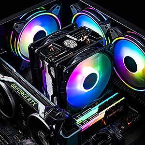 Cooler Master Hyper 212 LED Turbo ARGB CPU Air Cooler - Jet Black Aluminium Finish, 4 Continuous Direct Contact Heat Pipes with Fins, Dual SickleFlow 120 ARGB Fans, ARGB LED Controller - ARGB