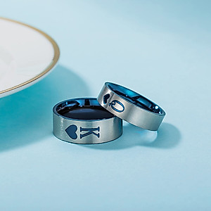 Beydodo Couples Promise Rings Engraved, Stainless Steel Anniversary Rings Size 9 and 11 King and Queen Ring with Heart