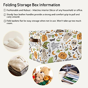 Kigai Happy Halloween Storage Basket with Handles Collapsible Storage Bins Canvas Fabric Storage Organizer for Shelves Closet Bedroom Living Room 1Pack