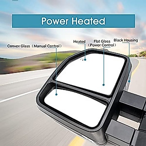BOOLEE NEW Towing Mirrors fit for 1999-2016 Ford Super Duty F250 F350 F450 F550 Pickup Side Tow Mirrors Heated Power Glass Adjustment Turn Signal LED Auxiliary Light Black Cap Pickup Truck